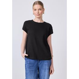 T-Shirt STREET ONE STUDIO, Damen, Gr. 34, schwarz, Stoff, 65% Polyester, 35% Baumwolle, unifarben, normal normal, Rundhals, B&uuml;ndchen, Shirts T-Shirt, aus softem Materialmix