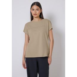 T-Shirt STREET ONE STUDIO, Damen, Gr. 34, grau (sandshell beige), Web, 100% Baumwolle, unifarben, gerade normal, Rundhals, B&uuml;ndchen, Shirts T-Shirt, aus reiner Baumwolle