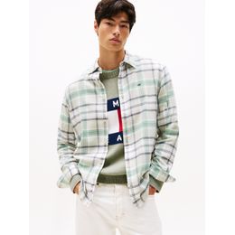 Flanellhemd Tommy Jeans "TJM REG FLANNEL CHECK SHIRT EXT", Herren, Gr. S, N-Gr, cloudy jade, big check, Flanell, Obermaterial: 100% Baumwolle, regular fit, Hemden, kariert, regular fit, Langarmhemd, Button-down-Kragen