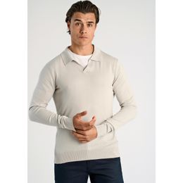 Poloshirt LINDBERGH "LINDBERGH Strickpullover", Herren, Gr. L, grau (lt grau), Obermaterial: 80% Viskose, 20% Nylon, schmal, V-Ausschnitt, Shirts