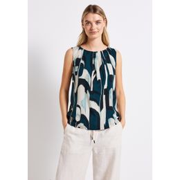 Blusentop Street One, Damen, Gr. 36, blau (tide blau), Stoff, 100% Viskose, gemustert, normal normal, Rundhals, abgesteppt, Blusen Blusentop, mit grafischem Muster