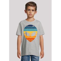 T-Shirt F4NT4STIC "Alien Sonnenuntergang Retro", M&auml;dchen, Gr. 122/128, grau (erdgrau), Obermaterial: 100% Baumwolle, regular fit, Rundhals, ohne B&uuml;ndchen, Shirts T-Shirt, Premium Qualit&auml;t