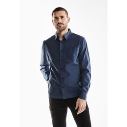 Langarmhemd Street One MEN, Herren, Gr. L42, US-Größen, blau (schwarz dust blau), Stoff, 100% Baumwolle, unifarben, normal normal, V-Ausschnitt, 1-Knopf-Manschette, Hemden, aus reiner Baumwolle