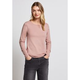 Langarmshirt Street One, Damen, Gr. 44, wei&szlig; (sanftes wei&szlig;, faded rose), Web, 100% Baumwolle, unifarben, normal normal, Rundhals, abgesteppt, Shirts Langarmshirt, aus reiner Baumwolle