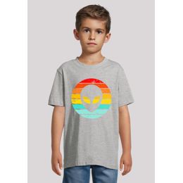 T-Shirt F4NT4STIC "Alien Retro Sonnenuntergang", M&auml;dchen, Gr. 158/164, grau (erdgrau), Obermaterial: 100% Baumwolle, regular fit, Rundhals, ohne B&uuml;ndchen, Shirts T-Shirt, Premium Qualit&auml;t