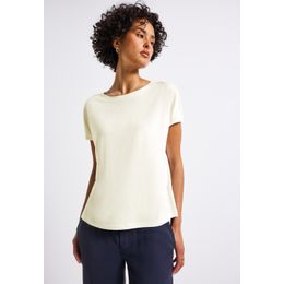 T-Shirt Street One, Damen, Gr. 34, wei&szlig; (sanftes wei&szlig;), Stoff, 95% Viskose, 5% Elasthan, unifarben, normal normal, U-Boot-Ausschnitt, abgesteppt, Shirts T-Shirt, Feel Good Fit