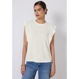 Tr&auml;gertop STREET ONE STUDIO, Damen, Gr. 46, wei&szlig; (sanftes wei&szlig;), Stoff, 80% Polyester, 20% Viskose, unifarben, normal normal, Rundhals, Volant, Tops Tr&auml;gertop, Rundhalsausschnitt