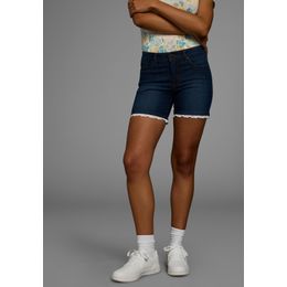 Jeansshorts Kangaroos, Damen, Gr. 40, N-Gr, blau (dunkelblau us), Denim/Jeans, Obermaterial: 81% Baumwolle, 17% Polyester, 2% Elasthan, figurbetont kurz, Jeans, mit Spitze