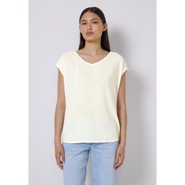 Shirtbluse STREET ONE STUDIO, Damen, Gr. 40, wei&szlig; (sanftes wei&szlig;), Stoff, 100% Viskose, unifarben, normal normal, V-Ausschnitt, abgesteppt, Blusen, mit V-Ausschnitt
