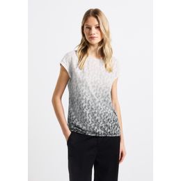 T-Shirt Street One, Damen, Gr. 34, grau (granite grau), Stoff, 65% Polyester, 35% Viskose, bedruckt, comfort fit normal, Rundhals, B&uuml;ndchen, Shirts T-Shirt, mit Elastiksaum