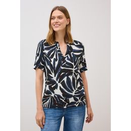 Kurzarmbluse Cecil, Damen, Gr. S (38), blau (urban dunkelblau), Stoff, 100% Viskose, gemustert, normal normal, Rundhals, Umschlagbund, Blusen, aus softer Viskose