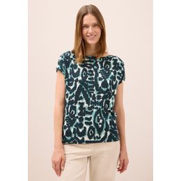 T-Shirt Cecil, Damen, Gr. L (42), gr&uuml;n (ink gr&uuml;n), Web, 50% Modal, 50% Baumwolle, gemustert, normal normal, U-Boot-Ausschnitt, Umschlagsaum, Shirts T-Shirt, mit grafischem Muster