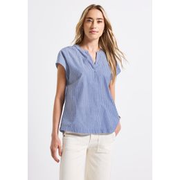 Shirtbluse Street One, Damen, Gr. 42, blau (original blau), Web, 97% Baumwolle, 3% Metallfaser, gestreift, normal normal, Rundhals, Bündchen, Blusen, aus softem Materialmix