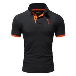 Poloshirt behype "EDIN", Herren, Gr. M, orange (schwarz, orange), 100% Baumwolle, bestickt, ohne Ausschnitt, Shirts, mit kontrastfarbenem Palmen-Logopatch