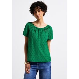 Carmenbluse Street One, Damen, Gr. 34, grün (glowing grün), Web, 100% Baumwolle, unifarben, normal normal, Carmenausschnitt, abgesteppt, Blusen, aus reiner Baumwolle