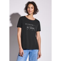 T-Shirt Street One, Damen, Gr. 34, grau (granite grau), Web, 95% Baumwolle, 5% Elasthan, bedruckt, comfort fit normal, Rundhals, B&uuml;ndchen, Shirts T-Shirt, aus Baumwolle mit Stretchante