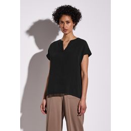 Hemdbluse Street One, Damen, Gr. 34, schwarz, Web, 100% Baumwolle, unifarben, klassisch normal, Rundhals, B&uuml;ndchen, Blusen Hemdbluse, aus reiner Baumwolle