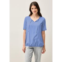 Kurzarmbluse Cecil, Damen, Gr. XL (44), blau (aster blau), Stoff, 100% Viskose, unifarben, klassisch normal, Rundhals, Bündchen, Blusen, mit Elastiksaum