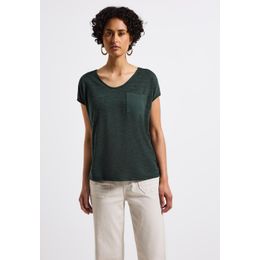 T-Shirt Street One, Damen, Gr. 34, gr&uuml;n (mid gr&uuml;n), Stoff, 80% Polyester, 20% Viskose, unifarben, gerade normal, V-Ausschnitt, B&uuml;ndchen, Shirts T-Shirt, mit abgerundetem V-Ausschnitt