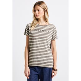 T-Shirt Street One, Damen, Gr. 34, grau (vintage stone), Web, 50% Modal, 50% Baumwolle, bedruckt, comfort fit normal, Rundhals, B&uuml;ndchen, Shirts T-Shirt, mit Rundhalsausschnitt