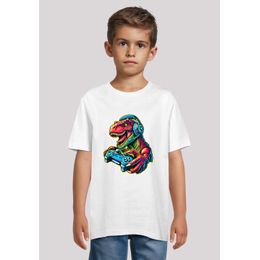 T-Shirt F4NT4STIC "Dinosaurier Gamer", M&auml;dchen, Gr. 122/128, wei&szlig;, Obermaterial: 100% Baumwolle, regular fit, Rundhals, ohne B&uuml;ndchen, Shirts T-Shirt, Premium Qualit&auml;t