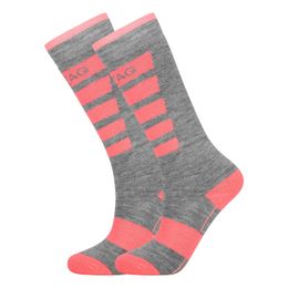 Socken ZIGZAG "Znow", Damen, Gr. 33-36, rosa, 40% Wolle, 40% Polyacryl, 11% Polyamid, 7% Polyester, 2% Elasthan, gestreift, Socken, im 2er-Pack mit atmungsaktivem Material