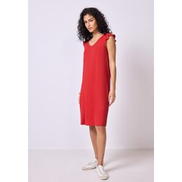 Jerseykleid STREET ONE STUDIO, Damen, Gr. 46, EURO-Gr&ouml;&szlig;en, rot (mandarin rot), Jersey, 95% Viskose, 5% Elasthan, unifarben, regular fit knieumspielend, V-Ausschnitt, R&uuml;schen, Kleider Jerseykleid, knielang