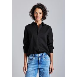 Langarmbluse Street One, Damen, Gr. 34, schwarz, Web, 74% Baumwolle, 24% Polyamid, 2% Elasthan, unifarben, gerade normal, V-Ausschnitt, B&uuml;ndchen, Blusen, im soften Baumwoll-Mix