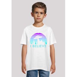 T-Shirt F4NT4STIC "I BELIEVE UFO Alien Raumschiff Retro", Mädchen, Gr. 122/128, weiß, Obermaterial: 100% Baumwolle, regular fit, Rundhals, ohne Bündchen, Shirts T-Shirt, Premium Qualität