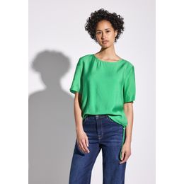 Klassische Bluse Street One, Damen, Gr. 46, grün (tendril grün), Stoff, 88% Viskose, 12% Polyamid, unifarben, klassisch normal, Rundhals, Bündchen, Blusen, mit Tunnelzug am Saum