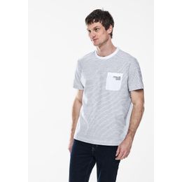 T-Shirt Street One MEN, Damen, Gr. M (40), weiß (pearl weiß), Web, 100% Baumwolle, gestreift, gerade hüftlang, Rundhals, Bündchen, Shirts T-Shirt, aus reiner Baumwolle