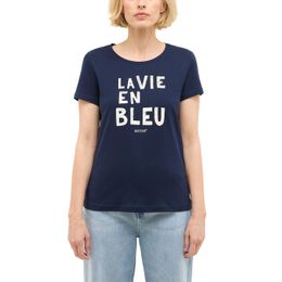 Kurzarmshirt Mustang "Damen Style Alma", Damen, Gr. XL, blau (dunkelblau), Jersey, 100% Baumwolle, Rundhals, Shirts