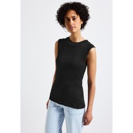 Stehkragenshirt Street One, Damen, Gr. 44, schwarz, Stoff, 97% Viskose, 2% Polyamid, 1% Elasthan, unifarben, gerade normal, hoch geschlossener Ausschnitt, B&uuml;ndchen, Shirts Stehkragenshirt, soft und weich