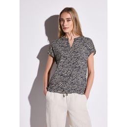 Kurzarmbluse Street One, Damen, Gr. 44, blau (tiefblau), Stoff, 100% Viskose, bedruckt, gerade normal, Rundhals, B&uuml;ndchen, Blusen, aus softer Viskose