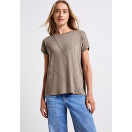 T-Shirt Street One, Damen, Gr. 34, beige (schwarz tumbled beige), Stoff, 95% Viskose, 5% Elasthan, unifarben, normal normal, U-Boot-Ausschnitt, Umschlagbund, Shirts T-Shirt, aus softer Viskose
