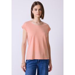 T-Shirt STREET ONE STUDIO, Damen, Gr. 34, pink (dusty pink), Web, 100% Baumwolle, unifarben, normal normal, Rundhals, B&uuml;ndchen, Shirts T-Shirt, aus reiner Baumwolle
