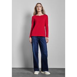 Langarmshirt Street One, Damen, Gr. 44, rot (glory rot), Web, 100% Baumwolle, unifarben, normal normal, U-Boot-Ausschnitt, B&uuml;ndchen, Shirts Langarmshirt, aus reiner Baumwolle