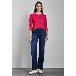 Langarmshirt Street One, Damen, Gr. 42, pink (power berry), Web, 100% Baumwolle, unifarben, normal normal, U-Boot-Ausschnitt, B&uuml;ndchen, Shirts Langarmshirt, aus reiner Baumwolle