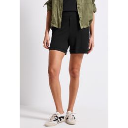 Shorts STREET ONE STUDIO, Damen, Gr. 40, schwarz, Jersey, 95% Viskose, 5% Elasthan, unifarben, loose fit kurz, Hosen, High Waist