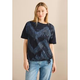 Print-Shirt Cecil, Damen, Gr. XS (36), blau (universal blau), Web, 48% Baumwolle, 48% Modal, 4% Elasthan, bedruckt, gerade normal, U-Boot-Ausschnitt, B&uuml;ndchen, Shirts, mit Tunnelzug am Saum