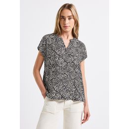 Shirtbluse Street One, Damen, Gr. 42, blau (tiefblau), Stoff, 100% Viskose, bedruckt, normal normal, Rundhals, B&uuml;ndchen, Blusen, aus softer Viskose