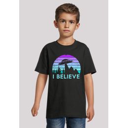 T-Shirt F4NT4STIC "I BELIEVE UFO Alien Raumschiff Retro", Mädchen, Gr. 110/116, schwarz, Obermaterial: 100% Baumwolle, regular fit, Rundhals, ohne Bündchen, Shirts T-Shirt, Premium Qualität