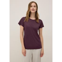 V-Shirt Cecil, Damen, Gr. L (42), rot (mulberry rot), Web, 50% Baumwolle, 50% Modal, unifarben, normal normal, Rundhals, abgesteppt, Shirts, im soften Baumwoll-Mix