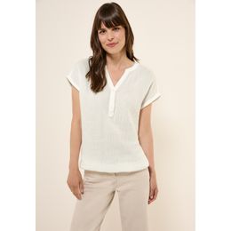 Kurzarmbluse Cecil, Damen, Gr. XL (44), wei&szlig; (vanillewei&szlig;), Web, 100% Baumwolle, Strukturmuster, normal normal, Rundhals, Umschlagbund, Blusen, mit Elastikbund