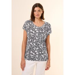 T-Shirt Cecil, Damen, Gr. L (42), wei&szlig; (vanillewei&szlig;), Web, 50% Baumwolle, 50% Modal, bedruckt, gerade normal, V-Ausschnitt, B&uuml;ndchen, Shirts T-Shirt, im soften Baumwoll-Mix