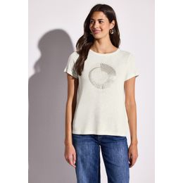 Print-Shirt Street One, Damen, Gr. 42, wei&szlig; (sanftes wei&szlig;), Stoff, 95% Viskose, 5% Elasthan, bedruckt, gerade normal, Rundhals, B&uuml;ndchen, Shirts, mit Rundhalsausschnitt