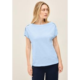 T-Shirt Cecil, Damen, Gr. XL (44), blau (pastel blau), Web, 100% Baumwolle, unifarben, comfort fit normal, U-Boot-Ausschnitt, Umschlagbund, Shirts T-Shirt, aus reiner Baumwolle