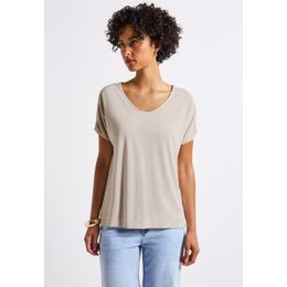 T-Shirt Street One, Damen, Gr. 34, beige (smooth sand beige), Stoff, 75% Modal, 25% Polyester, unifarben, normal normal, V-Ausschnitt, abgesteppt, Shirts T-Shirt, Feel Good Fit