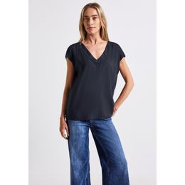 Shirtbluse Street One, Damen, Gr. 42, blau (deepwater blau), Stoff, 100% Viskose, unifarben, normal normal, V-Ausschnitt, abgesteppt, Blusen, aus softer Viskose