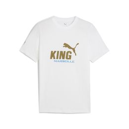 T-Shirt Puma "Olympique de Marseille KING Logo T-Shirt Herren", Herren, Gr. M, weiß (weiß gold), Obermaterial: 100% Baumwolle; Rippe: 71% Baumwolle, 29% Polyester, regular fit, Rundhals, Shirts T-Shirt